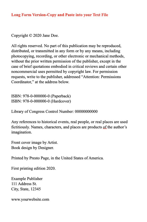 Protect Yourself with a Copyright Page - Presto Page